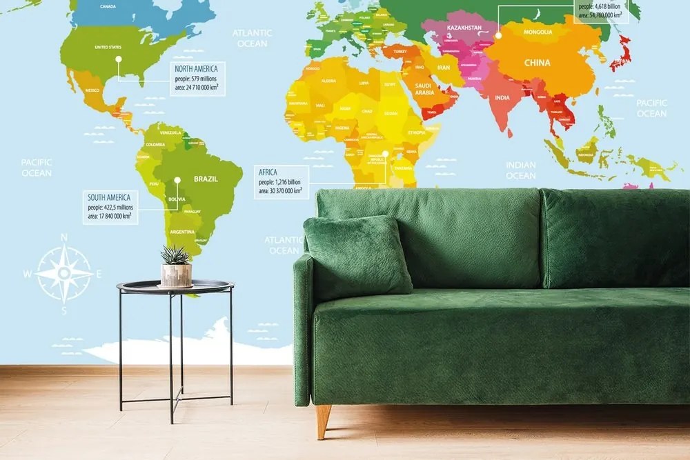 Samolepící tapeta výjimečná mapa světa - 225x150 cm