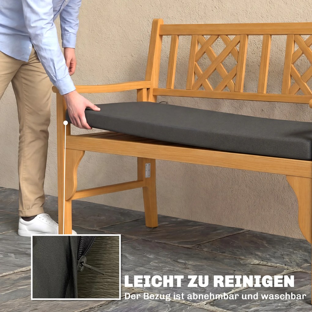 Voděodolný polštář na lavici, venkovní polštář na sezení se snímatelným potahem a upevňovacími popruhy pro zahradu a terasu, 110 x 46 cm, tmavě šedý