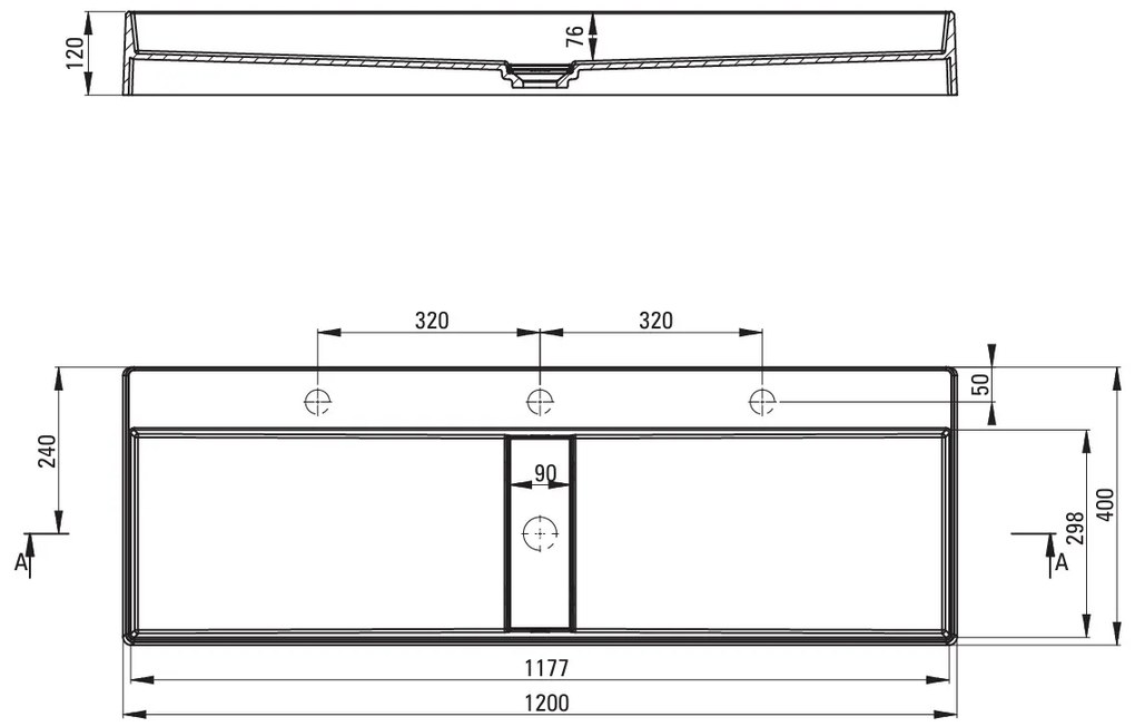 Deante Blur, granitové umyvadlo na desku 1200x400x120 mm, černá, DEA-CQB_SU2S