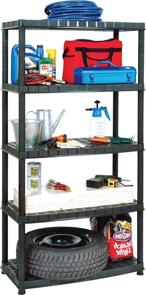 Úložný regál 5patrový černý 91,5 x 45,7 x 185 cm plast 147686
