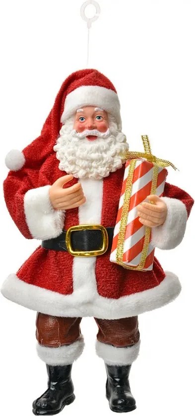 Červená závěsná vánoční dekorace Santa Claus držící dárek - 10*6*17 cm