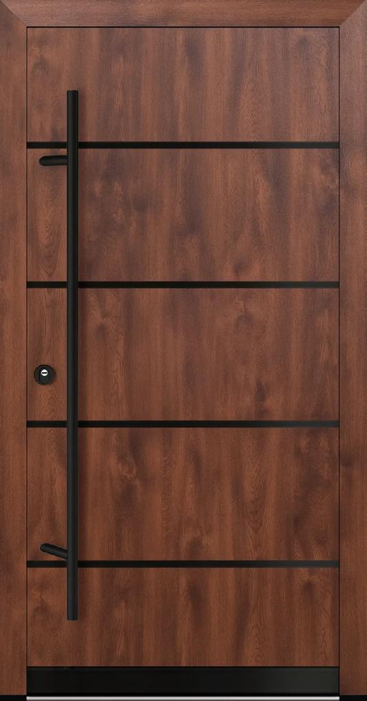 FM Turen - Feldmann & Mayer Vchodové dveře s ocelovým opláštěním FM Turen model DS22 blackline Orientace dveří: Levé, otevírání dovnitř, Dekor: Ořech, Standardní rozměr dveří včetně rámu: 98 cm x 208 cm - vnější rozměr rámu