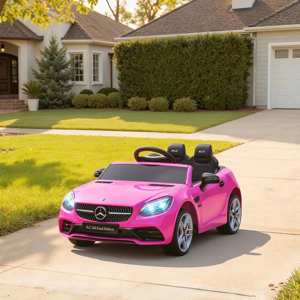 AIYAPLAY Elektrické auto pro děti 3+ let Mercedes SLC 300 12V s dálkovým ovládáním, LED předními světly, klaksonem a hudbou - Růžové
