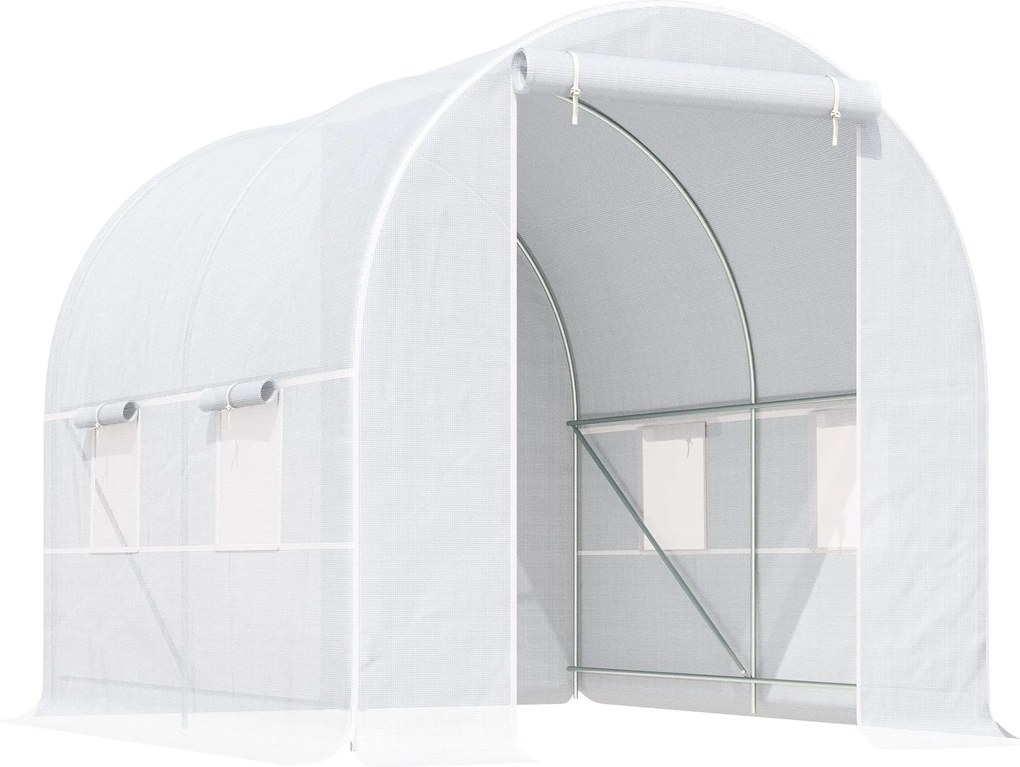 Zeleninový skleník Outsunny 245x200x200cm – fóliový skleník s dveřmi a oknem, poly tunel z pozinkované oceli, zahradní tunel, včetně zakotvovacích lan