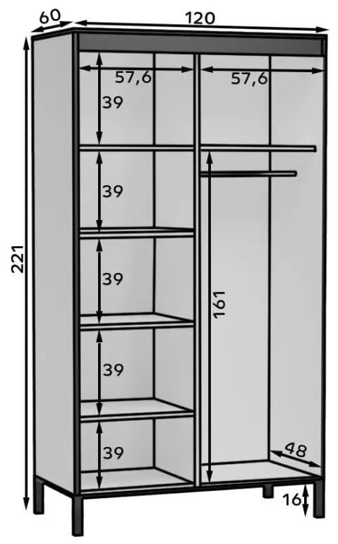 Šatní skříň s posuvnými dveřmi Bell - 120 cm Barva: dub Artisan
