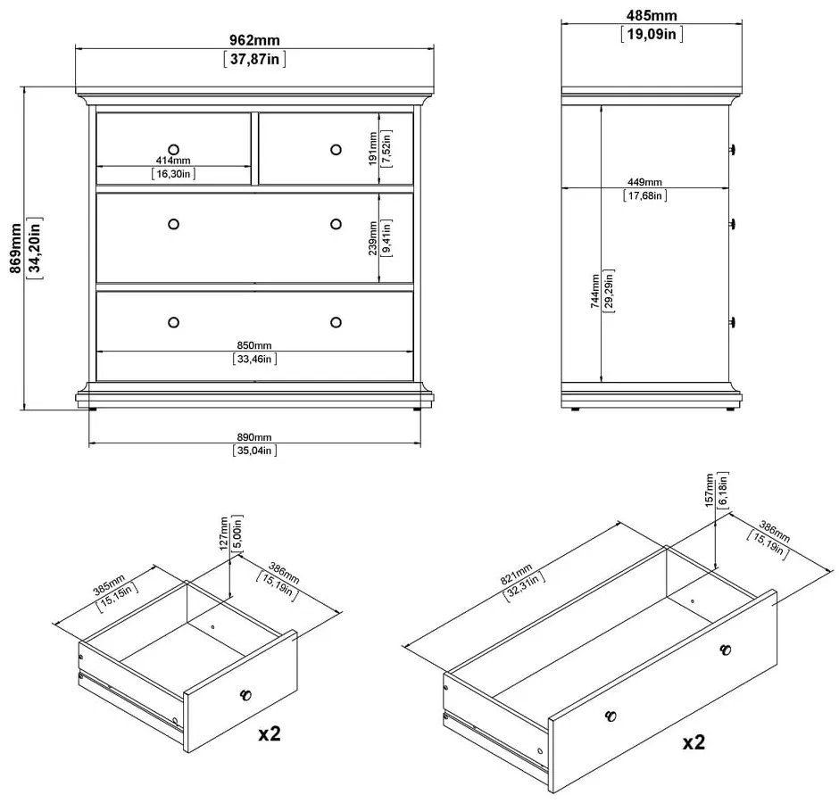 Šedá nízká komoda 96x87 cm Paris – Tvilum