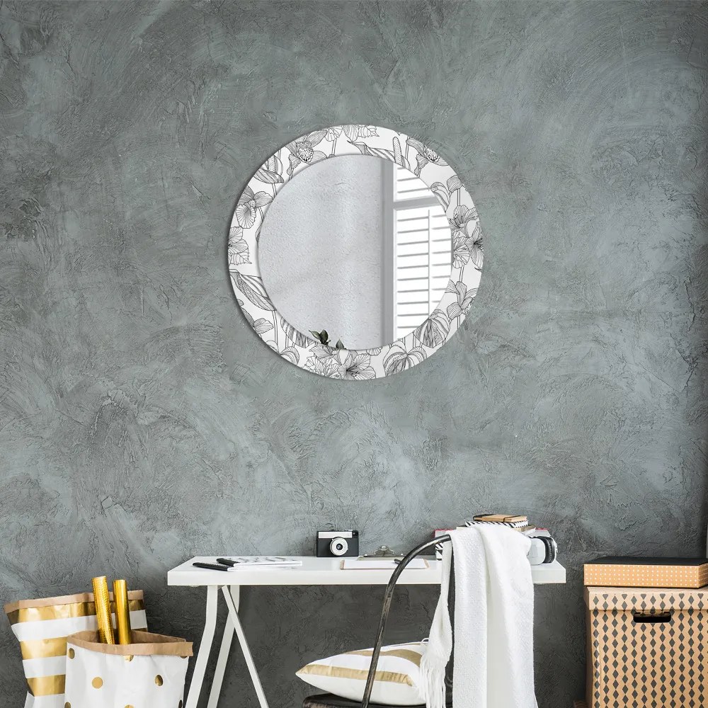 Kulaté zrcadlo tištěný rám Květinový vzor fi 60 cm