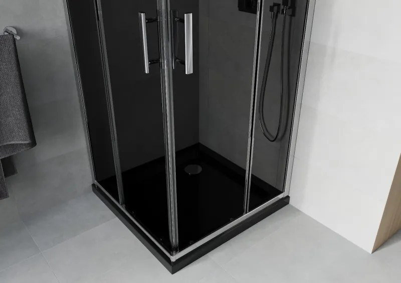 Mexen Rio, čtvercový sprchový kout s posuvnými dveřmi 80 x 80 cm, 5mm šedé sklo, chromový profil + černá sprchová vanička, 860-080-080-01-40-4070