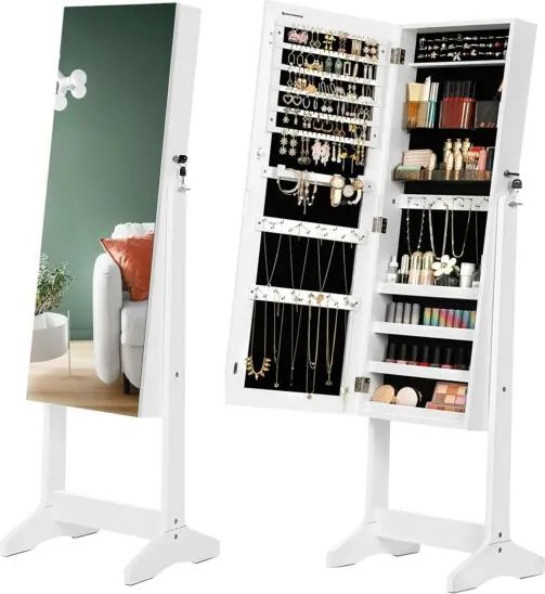Zrcadlová skříňka se 2 samostatnými organizéry na make-up, bílá