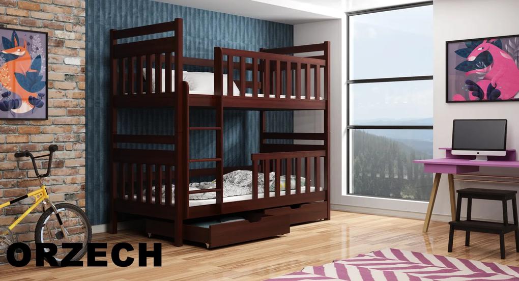 Patrová postel Monika 80x180 cm s úložným prostorem borovice masiv OŘECH
