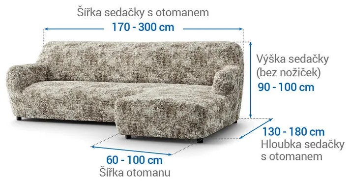 Bielastické potahy MARMO béžové sedačka s otomanem vpravo (š. 170 -300 cm)