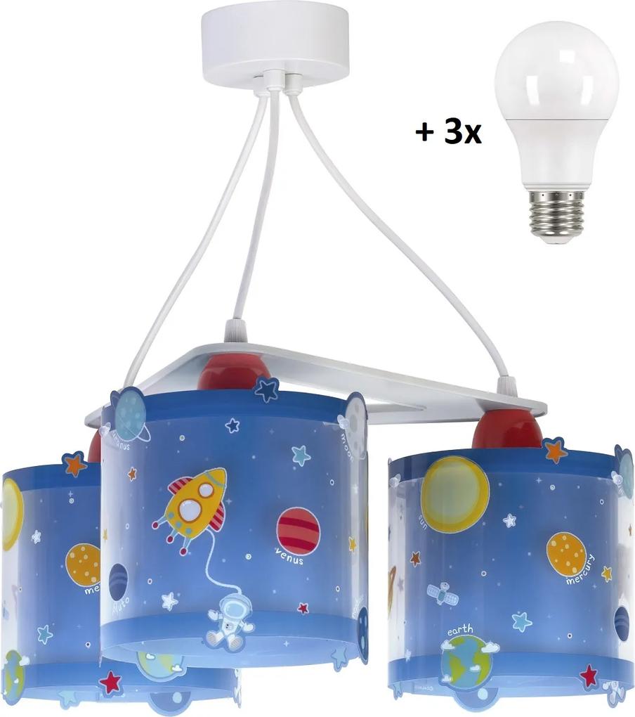 Dalber 41344 PLANETS - Dětské závěsné trojramenné svítidlo pro malé kosmonauty, fofsoreskující + Dárek LED žárovky