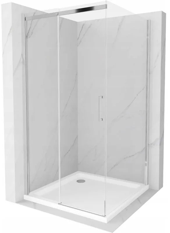 Mexen Omega posuvný sprchový kout 100 x 100 cm, chromový profil, čiré sklo + Slim sprchová vanička, 825-100-100-01-00-4010