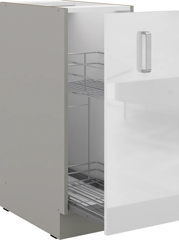 BIANCA sb | dolní skříňka 30 D CARGO s výsuvnou drátěnou policí | 30 cm | světle šedá/bílá lesk