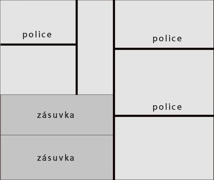 LORIN mo | komoda 8 | 90 cm | s policemi, zásuvkami a dvířky | PUSH OPEN | kašmír/modrá
