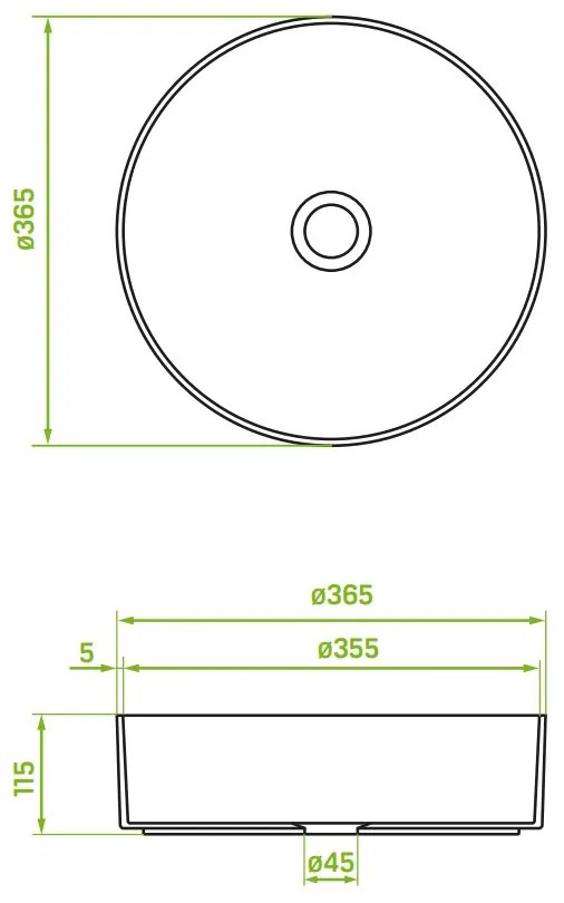 Laveo Desna, keramické umyvadlo na desku 360x360x120 mm, černá matná, LAV-VUD_B236