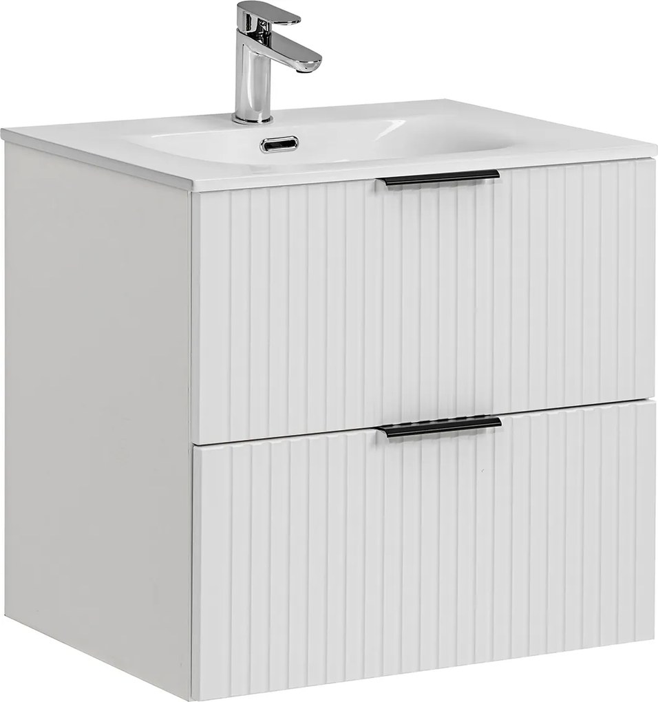 Comad Koupelnová skříňka s keramickým umyvadlem Adel White 60 cm - černá mat