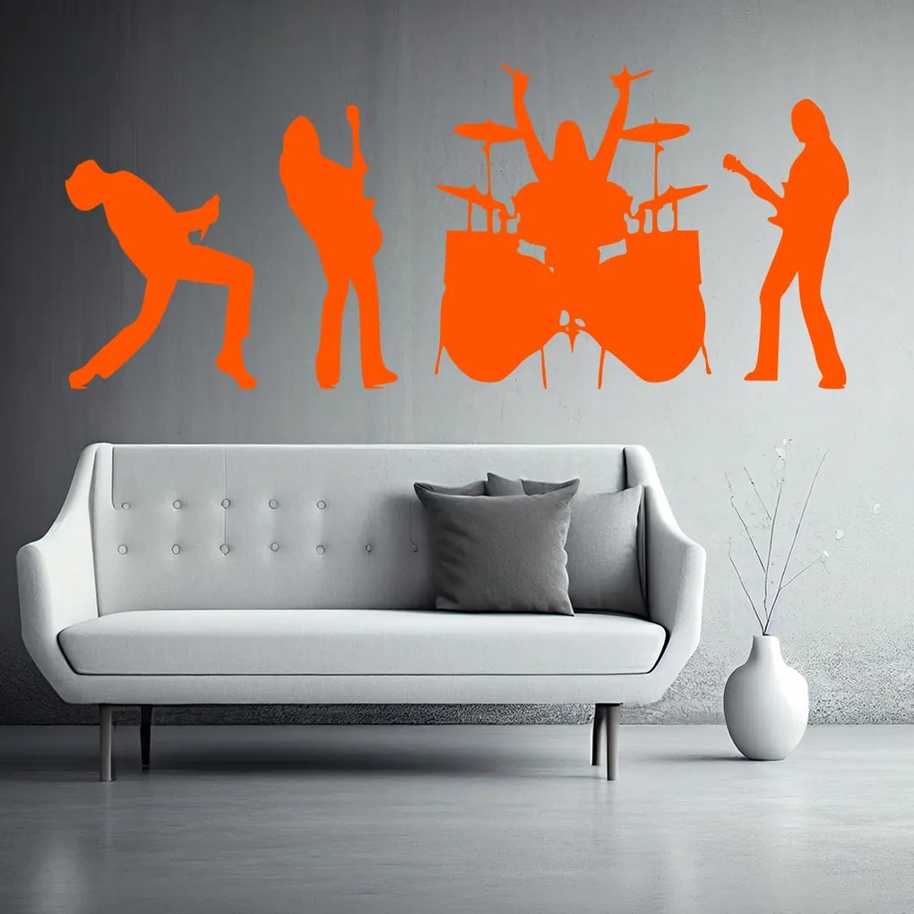 Živá Zeď Samolepka na zeď Rocková kapela Barva: oranžová, Velikost: 60 x 22 cm