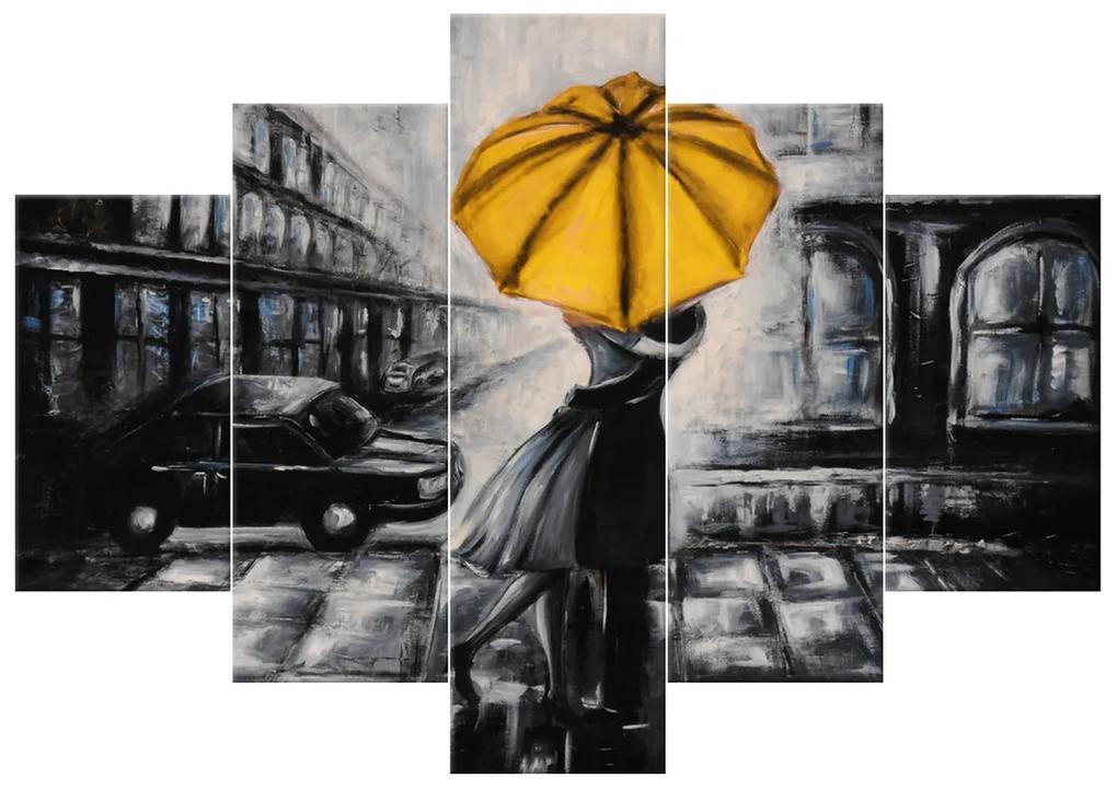 Gario Ručně malovaný obraz Žlutý polibek v dešti - 5 dílný Rozměry: 150 x 70 cm