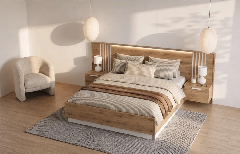 Stolar Postel Bali Lux 160×200 s LED osvětlením a nočními stolky | Moderní postel Barva: 5 černá