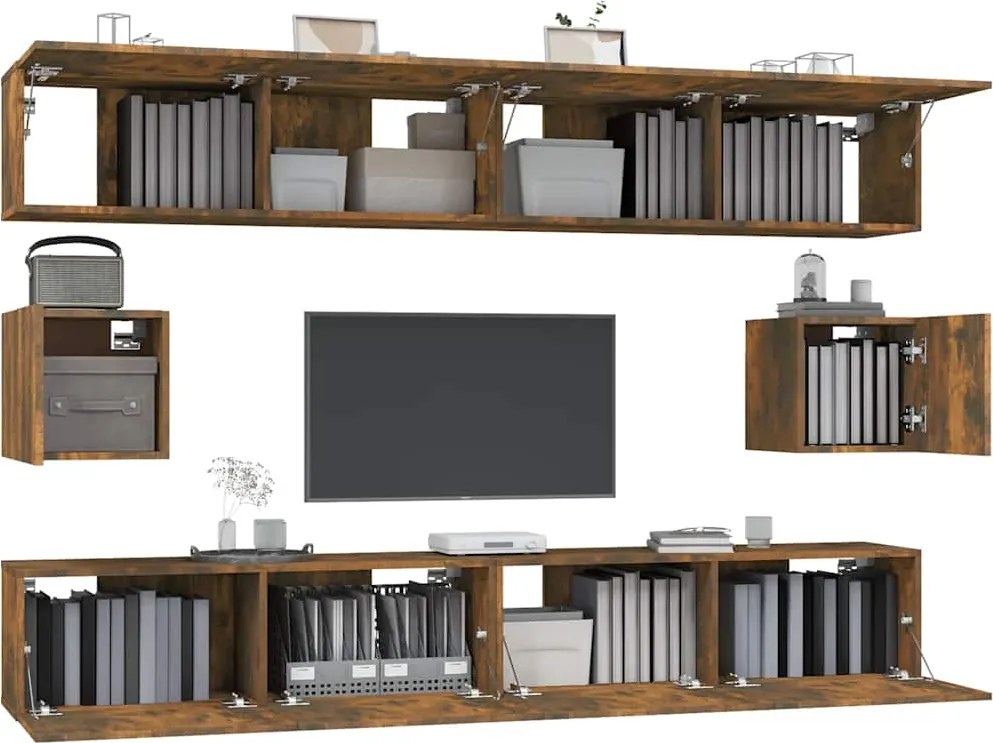 6dílný set TV skříněk kouřový dub kompozitní dřevo 3114371