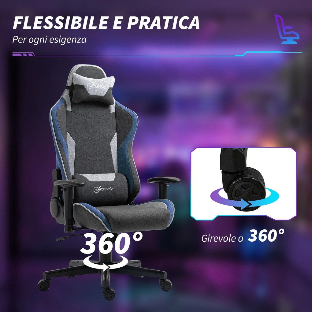 Ergonomická herní židle Vinsetto s opěrkami, opěrkou hlavy, nastavitelnou výškou a sklápěcí kancelářská herní židle v lněné tkanině s houpací funkcí …