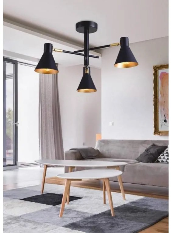 Černo-zlatý závěsný lustr Less pro žárovku 3x E14  - Candellux