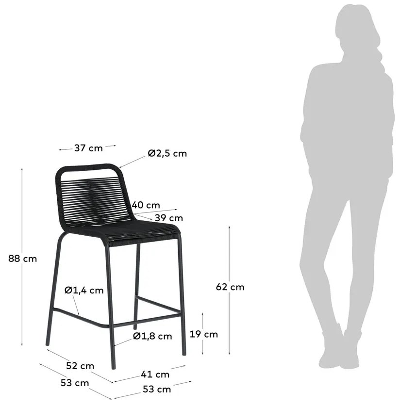 OnaDnes -20% Černá pletená barová židle Kave Home Lambton 62 cm