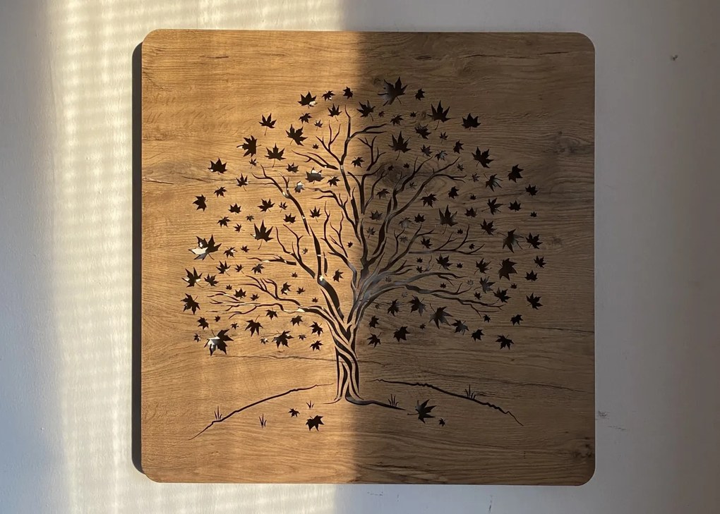 Li-Go "Javor" světelný obraz s baterií 62x62cm varianta: ovládání na obraze včetně dálkového ovladače, provedení: dub světlý