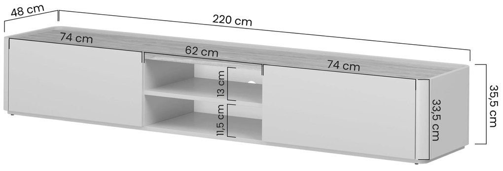 TV stolek Elivo 220 cm - kašmírová / dub olejovaný
