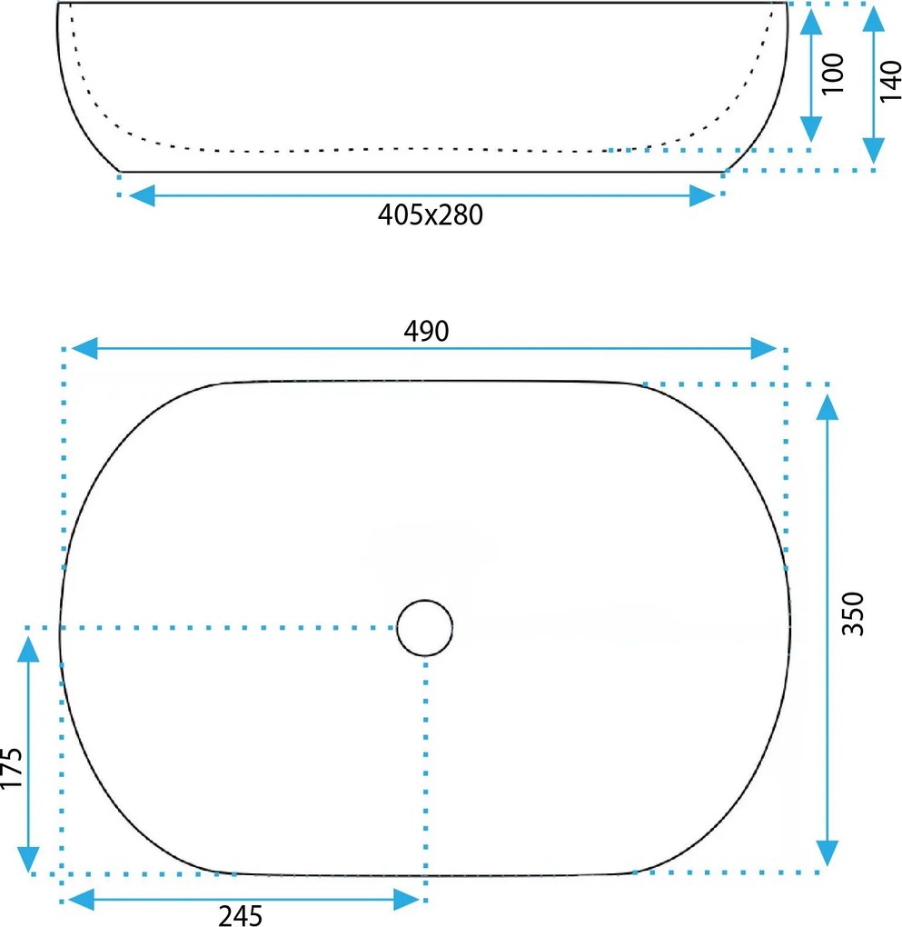 Rea Lisa, umyvadlo na desku 490x350x140 mm, světle modrá lesklá, REA-U6620