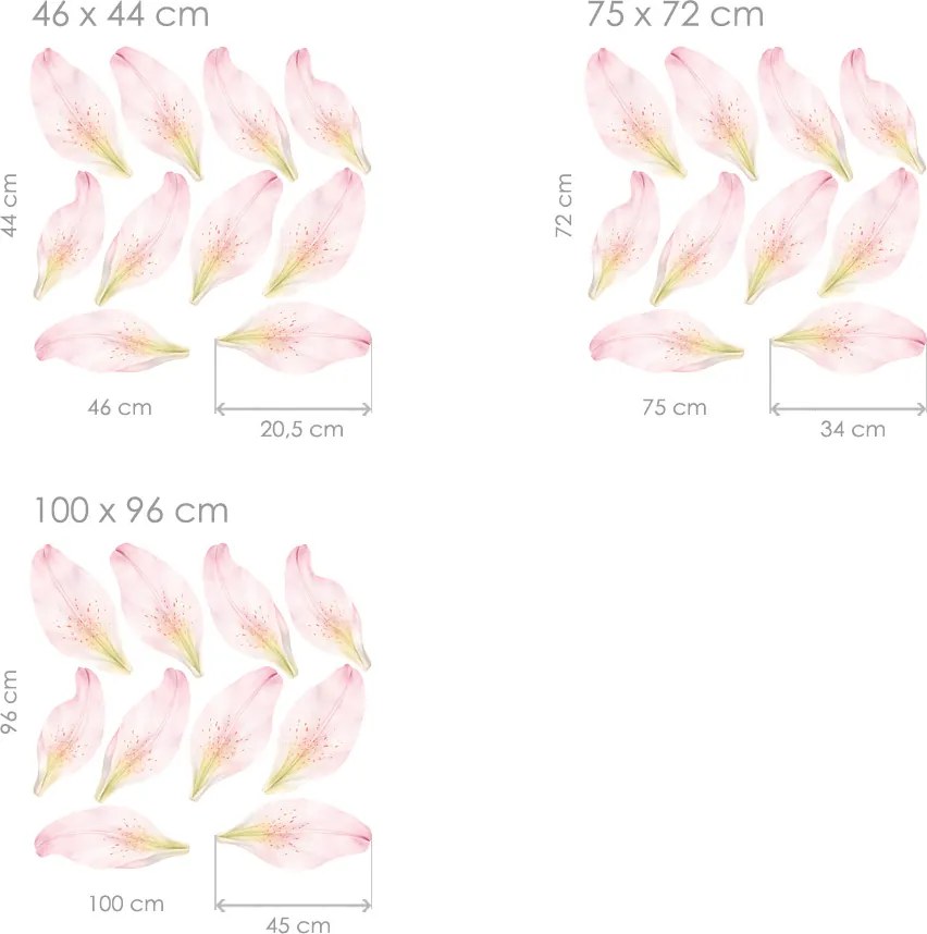 Okvětní lístky Lilie textilní přelepitelné samolepky na zeď arch 46 x 44 cm