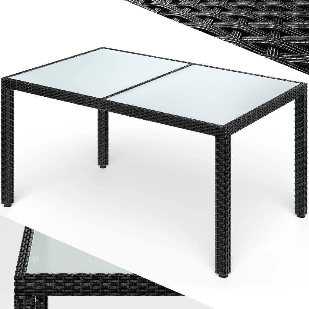 Umělý ratan Zahradní stůl černý 150x90x75cm sklo
