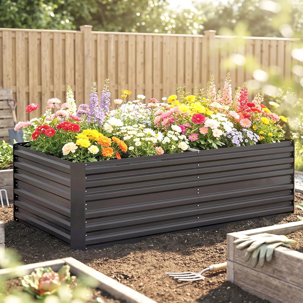 Outsunny vyvýšený záhon z oceli, záhon studený rám zahradní záhon květinový box zásuvný, sadba box sadba zelenina postel 180x90x60cm pro zahradu balk…