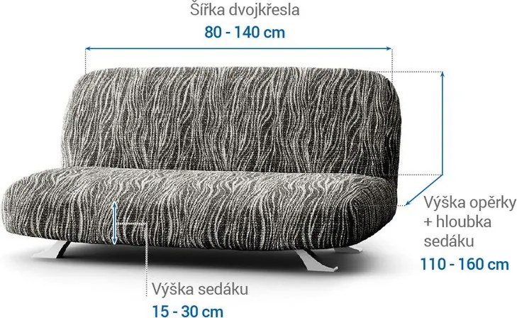 Bielastické potahy UNIVERSO NOVÉ žíhané černobílé dvojkřeslo s dřevěnými rukojeťmi (š. 80 - 140 cm)