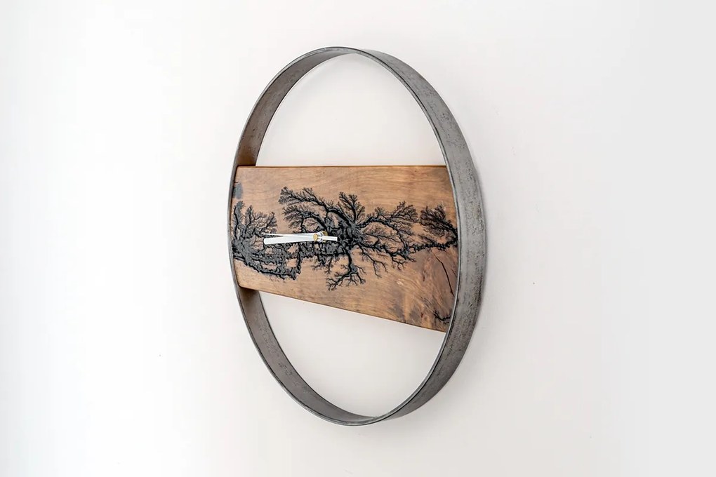 Dřevěné nástěnné hodiny KAYU 09 Olše v Loft stylu - ocel - 36 cm