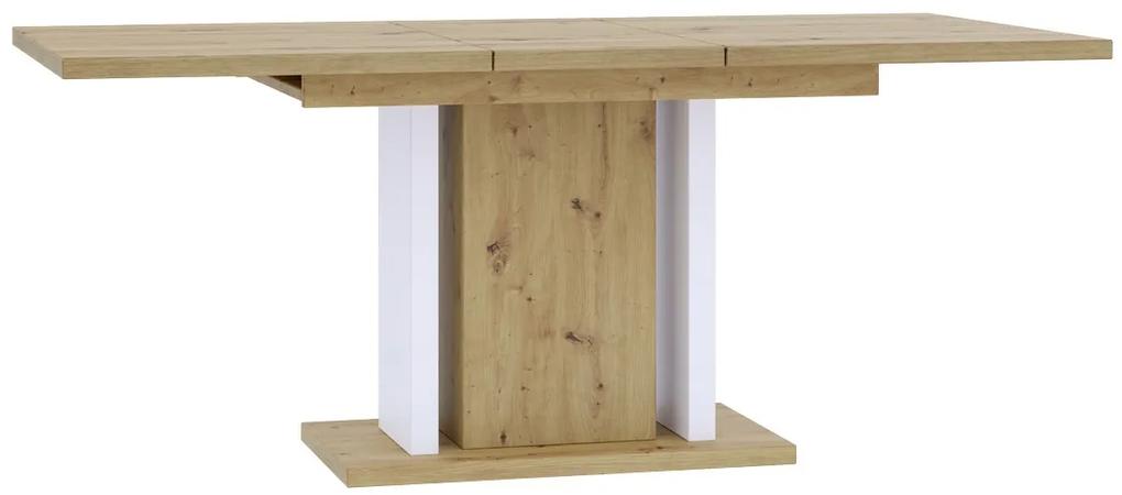 Jídelní stůl JANGA rozkládací 140-180x90 cm, dub artisan a matná bílá