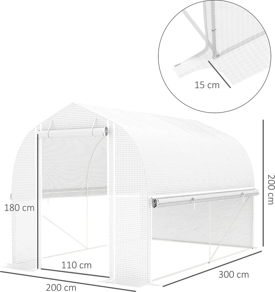 Fóliový skleník Outsunny 3 x 2 x 2 m se 4 okny a dveřmi, rolovací boční stěny, fóliový tunelový skleník na rajčata odolný proti UV záření s pozinkova…