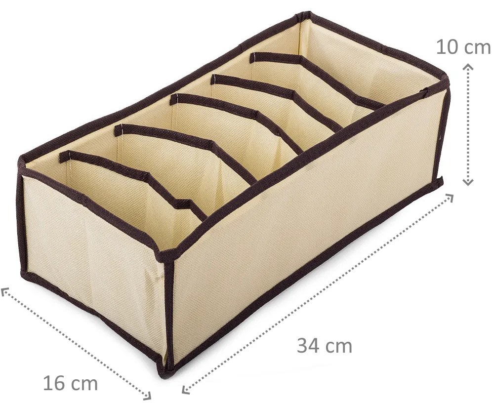 VERK GROUP Organizér na spodní prádlo, KIPIT, 6 přihrádek, béžový, 34 x 16 x 10 cm