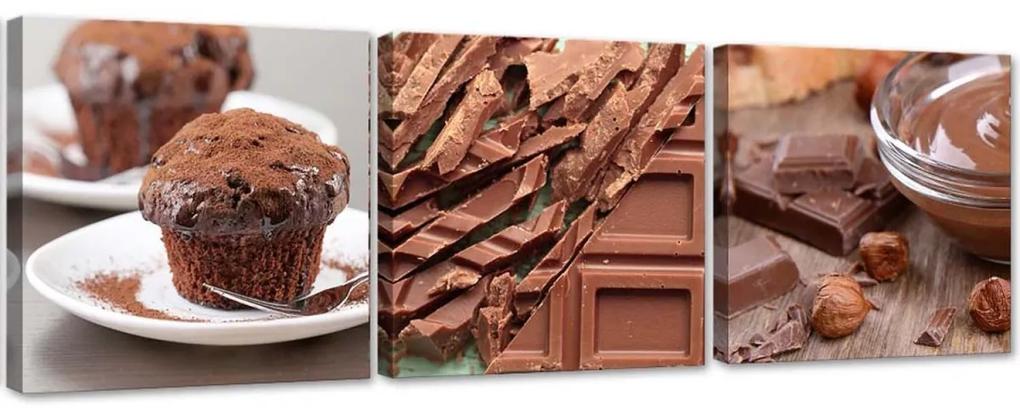 Obraz na plátně třídílný Čokoládový dort - 90x30 cm