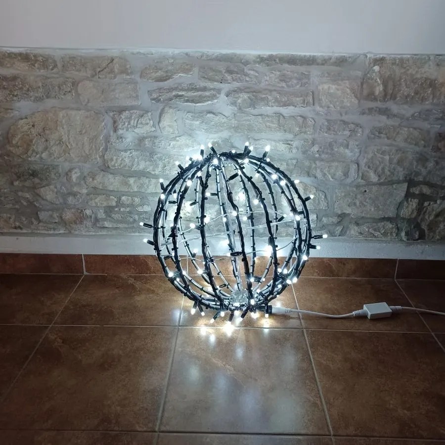 3D LED svítící koule na zahradu, pr. 40 cm, ledově bílá, černý kabel, IP67, hliník, Easy fix