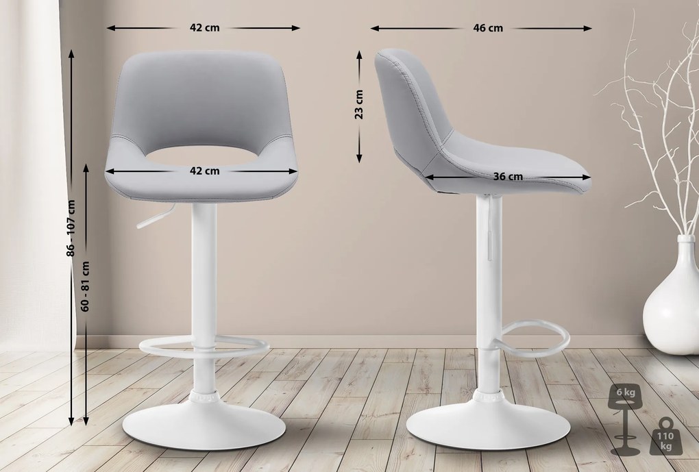 Barová židle Camden umělá kůže bílá konstrukce – šedá