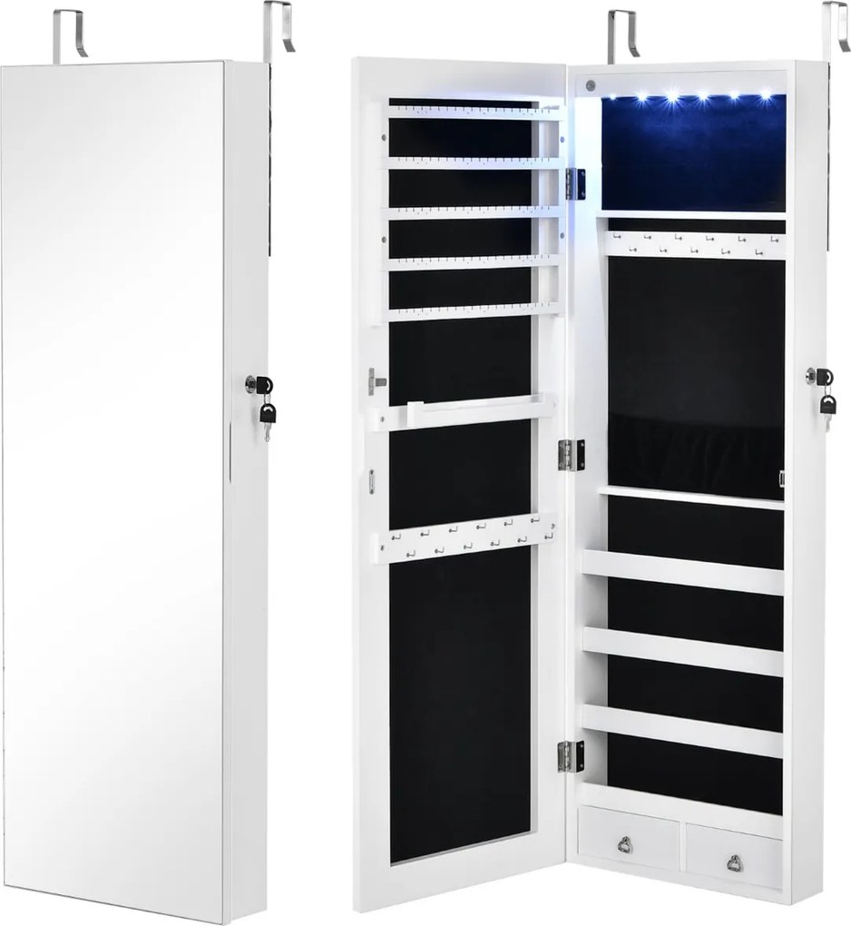 Costway Mirrored Jewelry Cabinet Uzamykatelný na stěnu/dveře – 36 × 10 × 108 cm