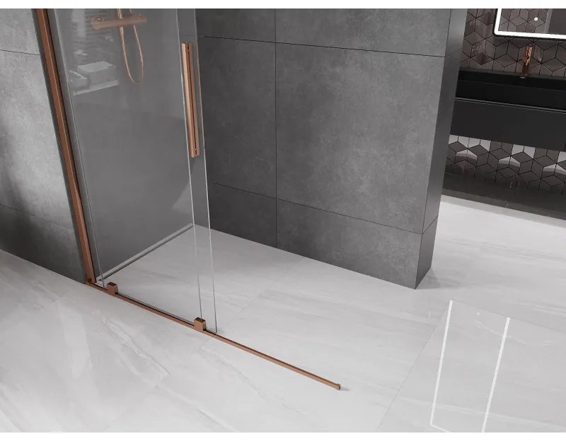 Mexen Velar, posuvné dveře do otvoru typ Walk-In 140 cm, 8mm čiré sklo, růžové zlato, 871-140-000-03-60
