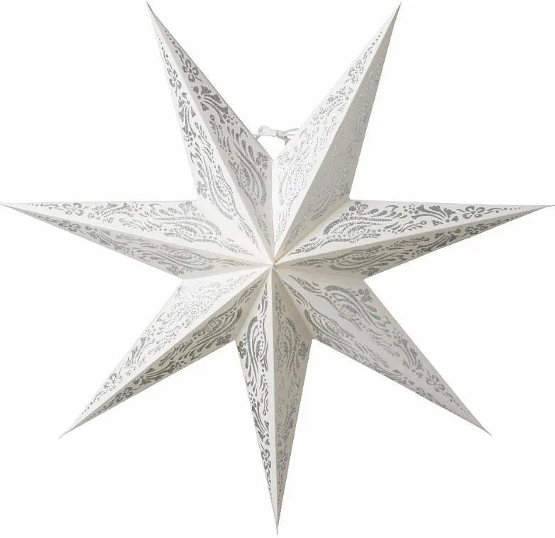 Watt & VEKE Závěsná svítící hvězda Indra White Silver 60 cm, bílá barva, stříbrná barva, plast, papír