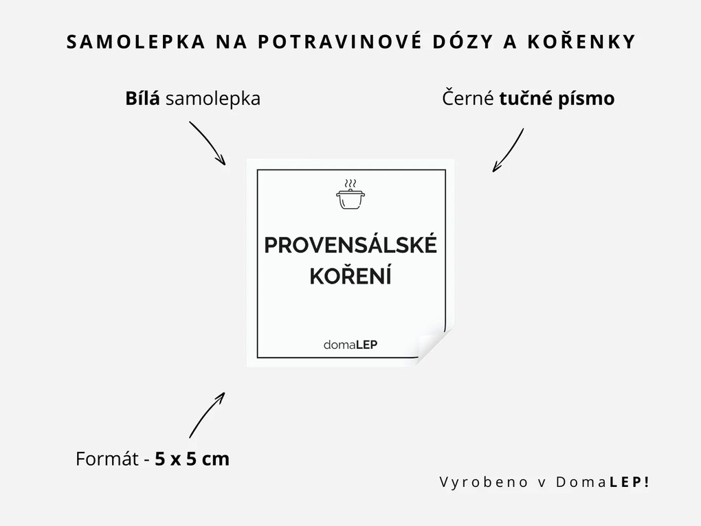 PIZZA - omyvatelná samolepka na kořenky, výběr rozměrů Ø 5 cm / 5 x 5 cm / 6 x 8 cm | DomaLEP tvar: KOLEČKO, barva: BÍLÁ - ČERNÉ písmo, velikost: Ø 5 cm - tučné písmo