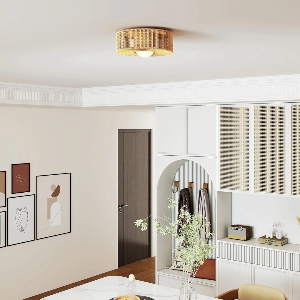 Stropní svítidlo, boho stropní lampa s objímkou G9 LED, kulaté stínítko z konopného provazu