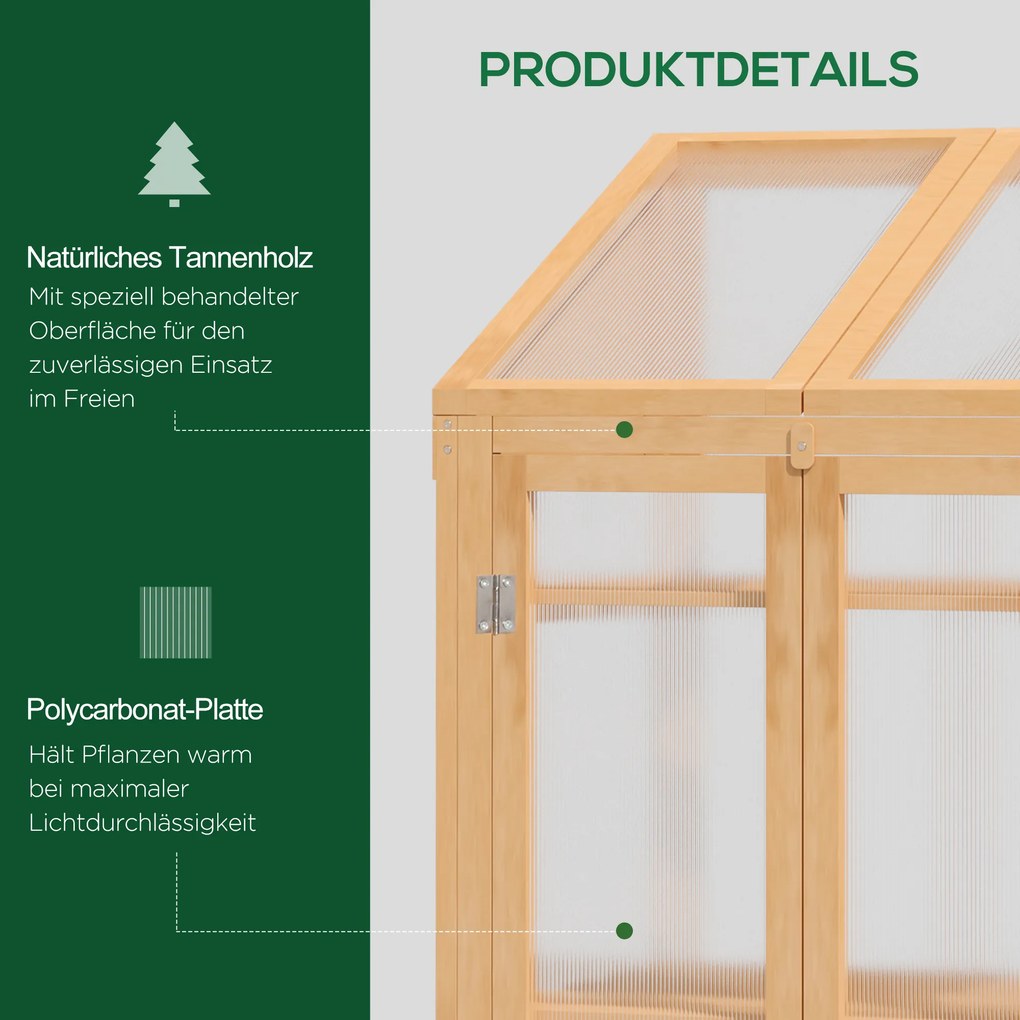 Outsunny Mini skleník, malý skleník s dřevěným rámem, okno a dvojité dveře, 3 police, 70L x 50B x 120V cm, hnědý