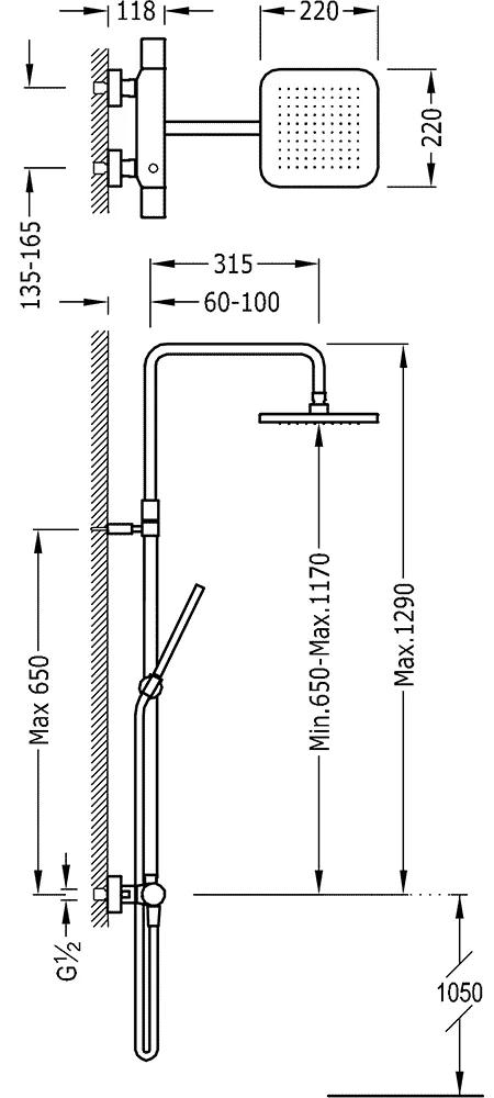 TRES LOFT Sprchový systém vč. termostatické nástěnné baterie, chrom 20019501