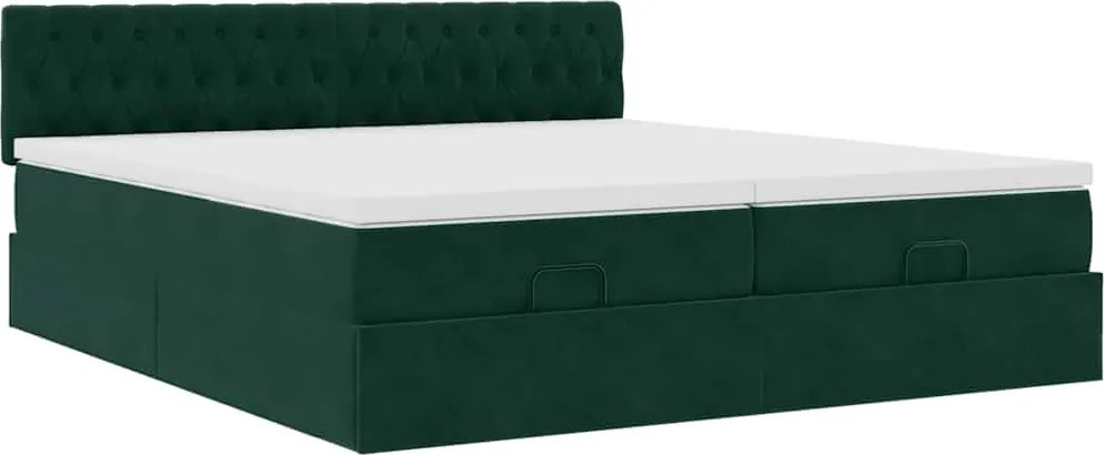 Osmanský rám postele s matrací tmavě zelená 200x200cm samet 3312950